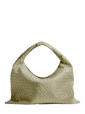 Bottega Veneta Large Hop Intrecciato Leather Shoulder Bag - Travertine