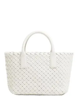 BOTTEGA  VENETA Mini Intreccio Leather Cabat Tote Bag - White
