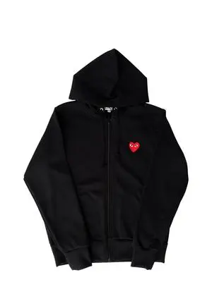 Play Comme Des Garcon Zip-up Hoodie With Red Heart - Black