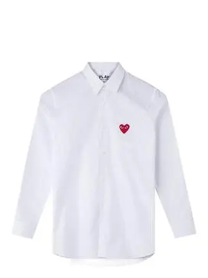 Play Comme Des Garcon Long-sleeve Button Down Shirt With Red Heart - White