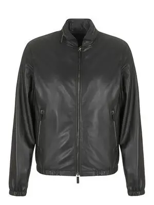 Giorgio Armani Nappa Leather Blouson With Zip - Black