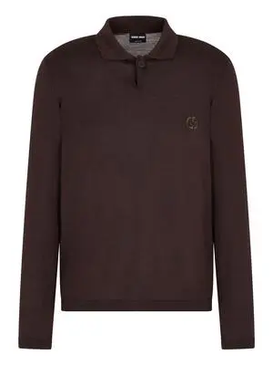 Giorgio Armani Long-sleeved Polo Shirt In Virgin Wool - Brown