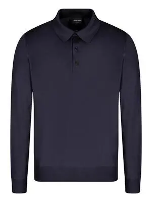 Giorgio Armani Long-sleeved Polo Shirt In Virgin Wool - Grey