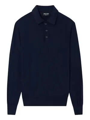 Giorgio Armani Long-sleeved Polo Shirt In Virgin Wool - Navy Blue
