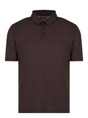 Giorgio Armani Short-sleeved Polo Shirt In Pure Linen Jersey - Brown