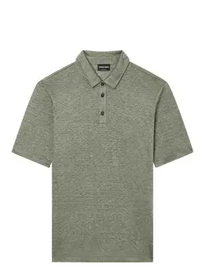 Giorgio Armani Short-sleeved Polo Shirt In Pure Linen Jersey - Green