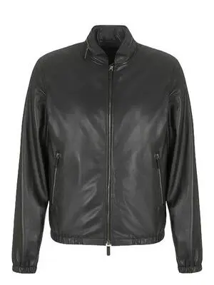 Giorgio Armani Nappa Leather Blouson With Zip - Black
