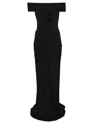 NISSA Floral-appliqué Off-shoulder Maxi Dress - Black