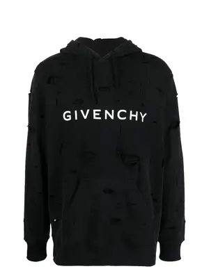 Givenchy Distressed-effect Drawstring Hoodie - Black