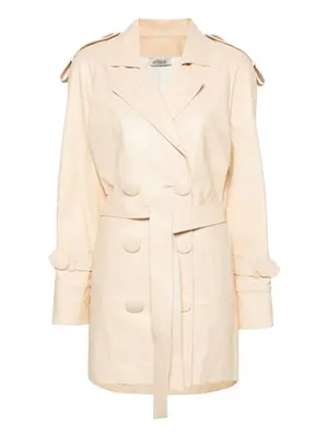 Attico Double-breasted Leather Coat - Neutrals