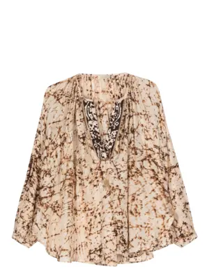 MES DEMOISELLES Abstract-print Silk Blouse - Neutrals