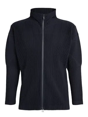 Issey Miyake Pleated Zip-up Cardigan - Navy