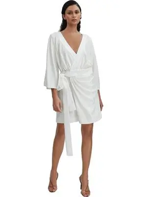 Halston Sequin Wrap Mini Dress - Chalk