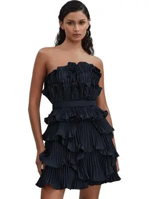 AMUR AMUR Strapless Ruffle Mini Dress Navy