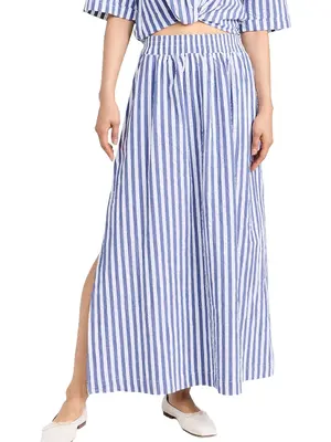Stateside Puckered Stripe Double Slit Maxi Skirt - Navy Stripe