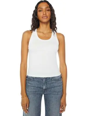 Sprwmn Rib Fitted Scooped Tank Top - White