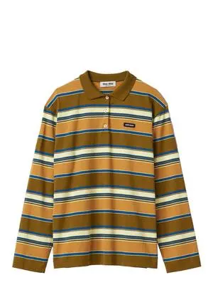 Miu Miu Cotton Jersey Polo Shirt - Mustard/cream/blue