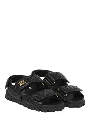 Miu Miu Sporty Matelassé Nappa Leather Sandals - Black