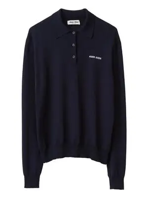 Miu Miu Wool Knit Polo Shirt - Navy