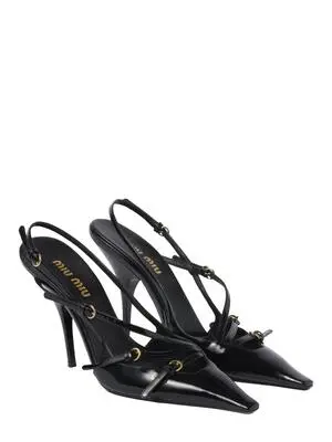 Miu Miu Patent Leather Slingbacks With Buckles - Black