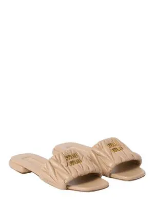 Miu Miu Miu Miu Matelassé Nappa Leather Slides Sand Beige