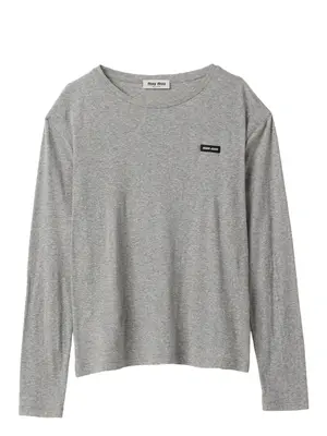 Miu Miu Long-sleeved Ribbed T-shirt - Grey