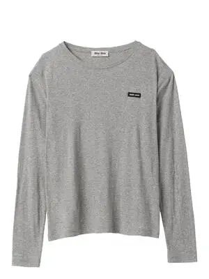 Miu Miu Long-sleeved Ribbed Jersey T-shirt - Grey
