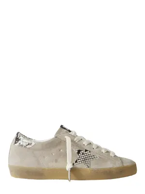 GOLDEN GOOSE Super-star Snake-effect Leather-trimmed Suede Sneakers - Brown