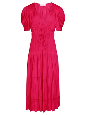 Ulla Johnson Daria Tiered Midi Dress - Fuchsia