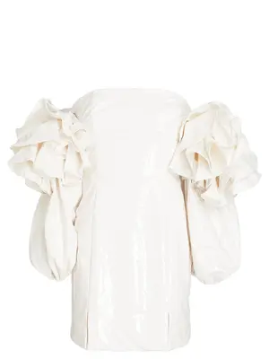 Remain Birger Christensen Bethany Off-the-shoulder Ruffled Vinyl Mini Dress - White