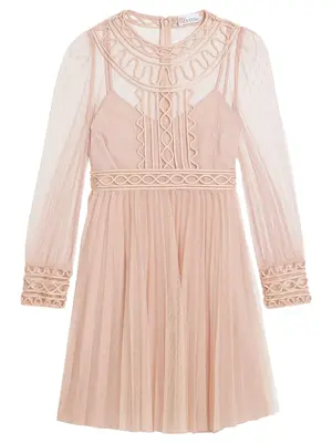 Red Valentino Satin-trimmed Pleated Point D'esprit Mini Dress - Blush