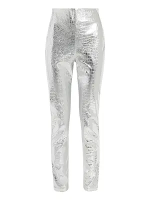 Remain Birger Christensen Metallic Croc-effect Slim-leg Pants - Silver