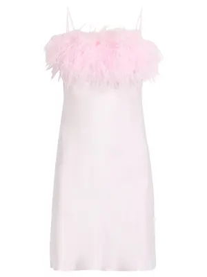 Sleeper Boheme Feather-trimmed Mini Slip Dress - Baby Pink
