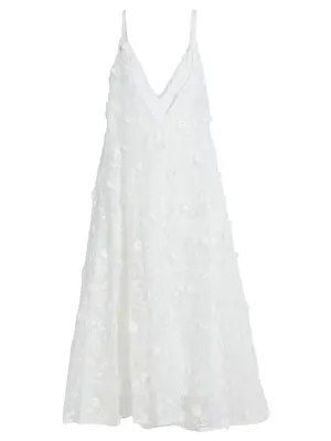 open lace back dress Asos Edition Floral Embroidered Organza Midi Dress In Steel Blue