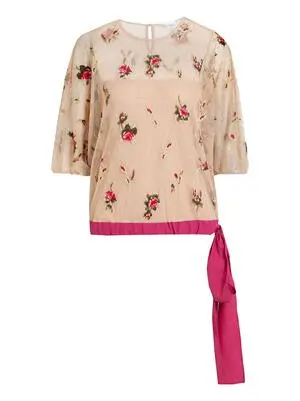 Red Valentino Embroidered Point D'Esprit Blouse Blush