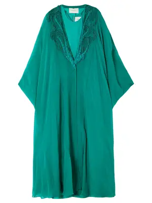 SHATHA ESSA Embellished Embroidered Gown And Cape Set - Green