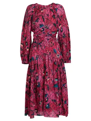 Ulla Johnson Helia Printed Cotton-blend Midi Dress - Fuchsia