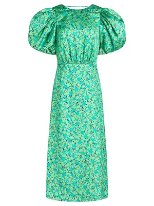 Remain Birger Christensen Floral-print Satin Midi Dress - Light Green