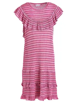 Red Valentino Ruffled Striped Ribbed-knit Mini Dress - Magenta