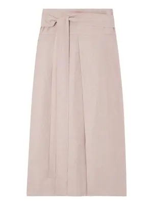 LORO PIANA Loro Piana Belted Linen, Wool And Silk-blend Midi Skirt