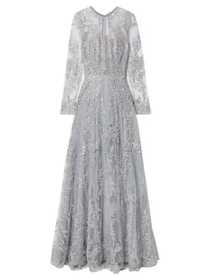 Naeem Khan Embroidered Sequin-embellished Tulle Gown - Blue