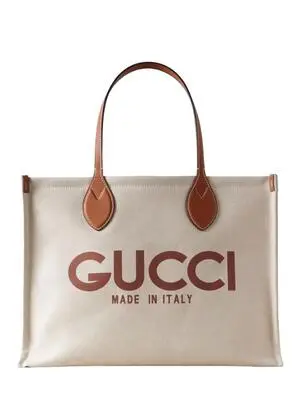 Gucci Leather-trimmed Printed Canvas Tote - Brown