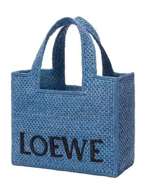Loewe Small Font Raffia Tote - Light Blue