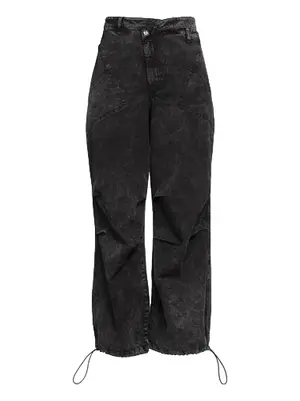 ANDREĀDAMO Boyfriend Jeans With Drawstring Hem - Black