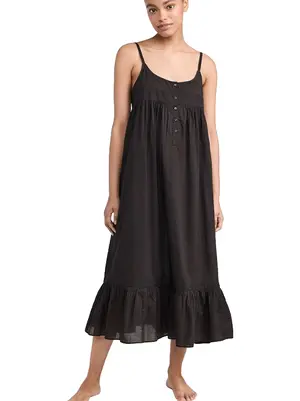 The Great. The Eyelet Ruffle Tank Night Dress - Black