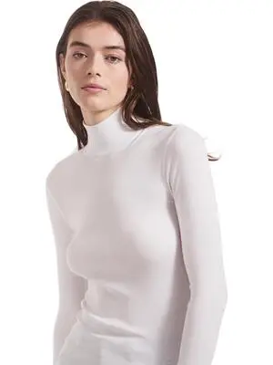 NINETY PERCENT Ribbed High Neck Top - White