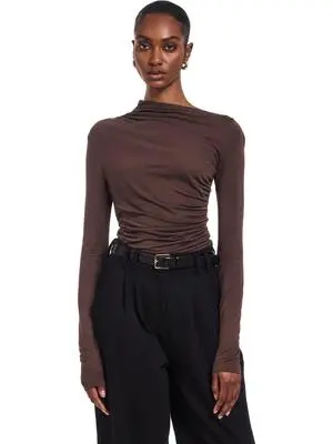 NINETY PERCENT Iphis Draped Long Sleeve Top - Bracken