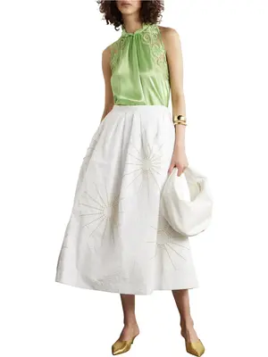 DRIES VAN NOTEN Embellished Pleated Taffeta Midi Skirt