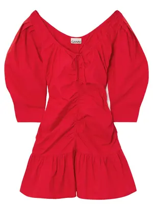 GANNI Net Sustain Off-the-shoulder Mini Dress - Red