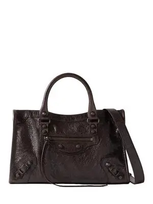 Balenciaga Le City Embellished Textured-leather Tote - Brown